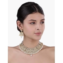 Emerald Green AD Kundan Choker Necklace Set with Ruby CZ Stones ...