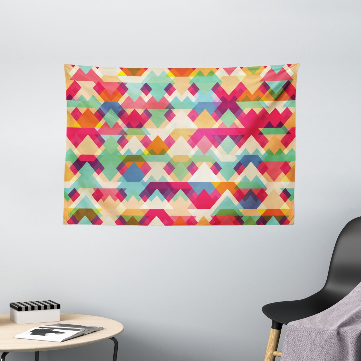 Indie Tapestry, Abstract Vibrant Colorful Triangles Overlap Geometric ...