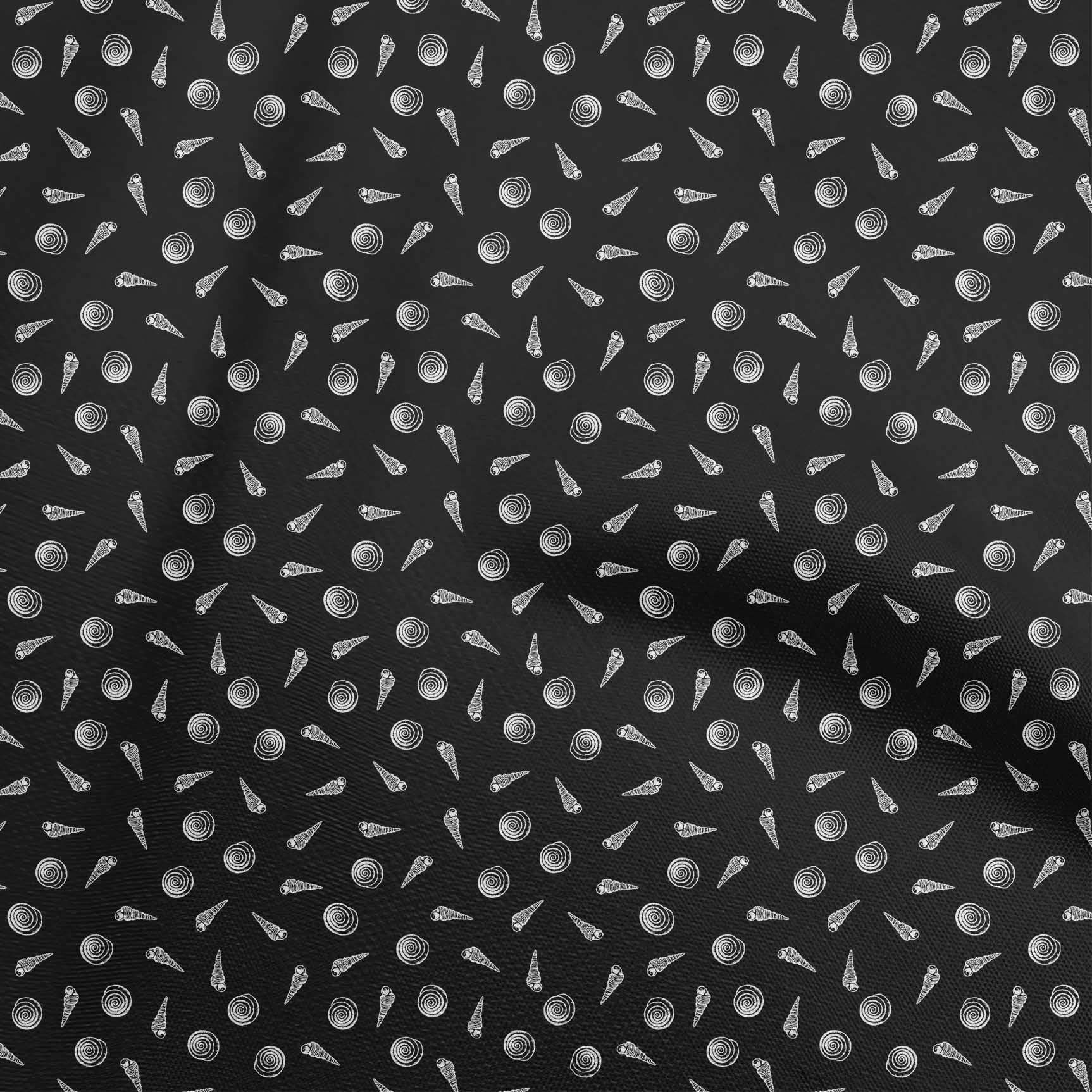 oneOone Cotton Poplin Black Fabric Sea Shells Sewing Material Print ...