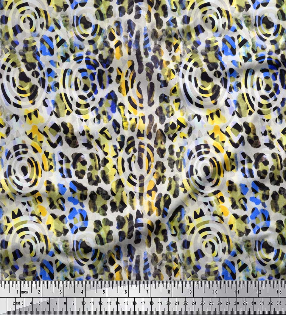 Soimoi Yellow Japan Crepe Satin Fabric Leopard Animal Skin Fabric ...
