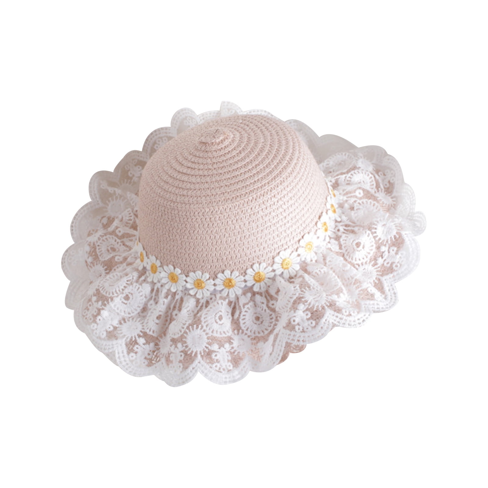 Douhoow Little Girls Straw Hat Summer Kids Lace Flower Beach Sun ...