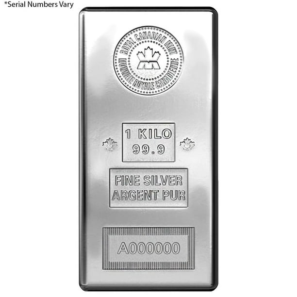 1 Kilo Royal Canadian Mint (RCM) .999 Fine Silver Bar - Walmart.com
