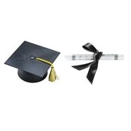 White Mini Graduation Hat Cake Decoration Topper with Sign and Diploma ...