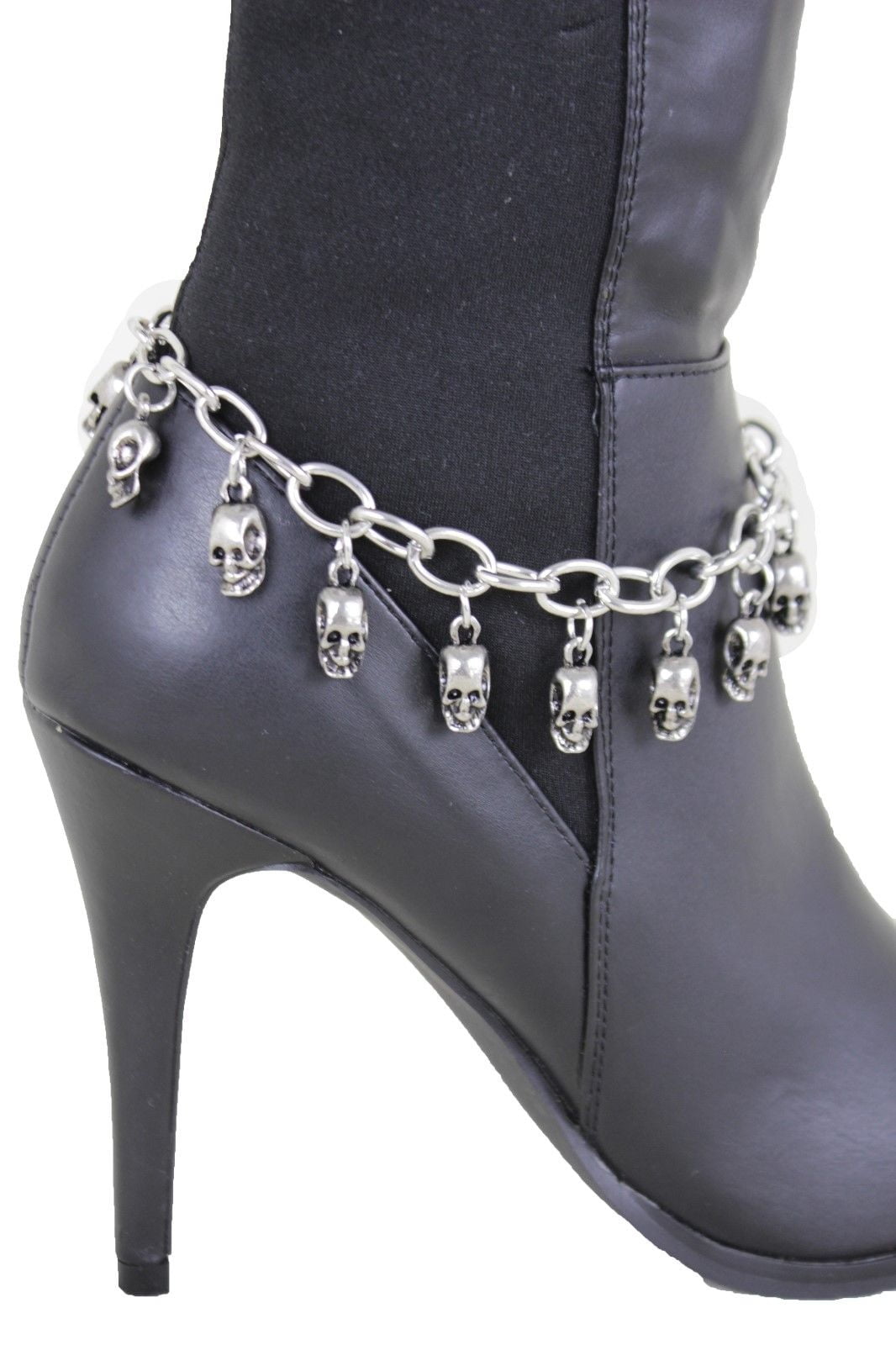 Women Silver Metal Boot Chain Bracelet Silver Metal Chain Multi Skulls ...