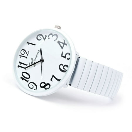 Geneva - White Super Large Face Easy to Read Stretch Band Watch ...