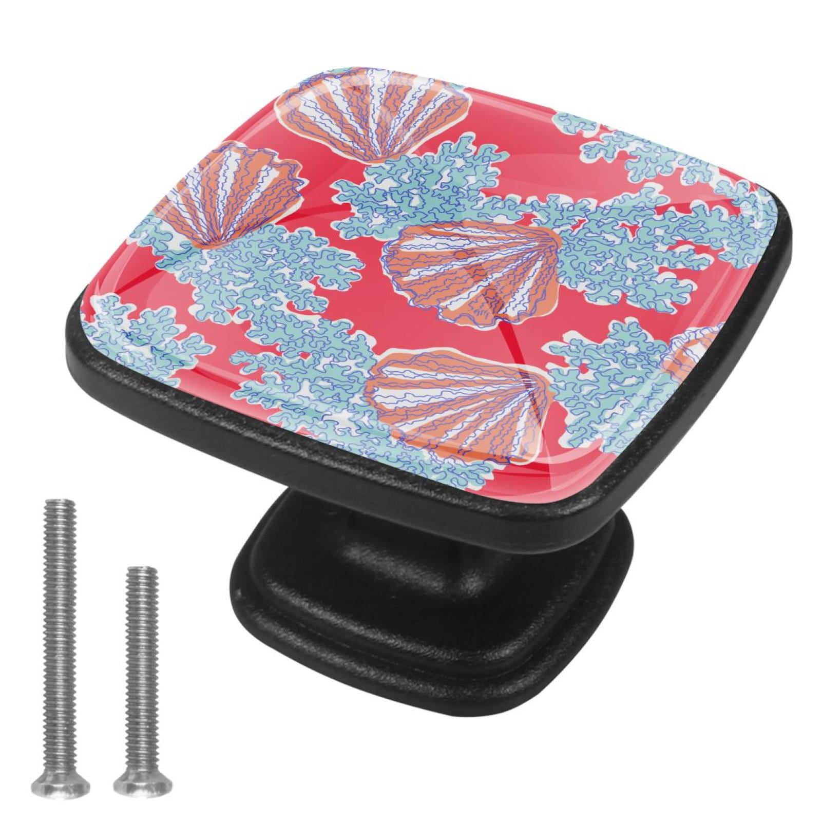 4 Pcs Cabinet Handle Drawer Pulls Coral Shell Knobs with Screws Square ...