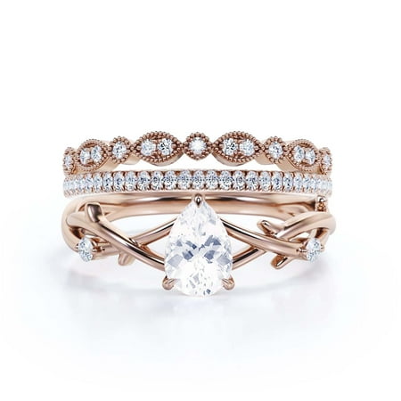 Personalized Boho & hippie 2.10 Carat Pear Cut Diamond Moissanite Unique Engagement Ring ...