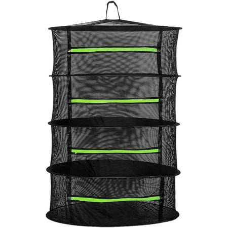 Herb Drying Rack Hanging Mesh Net 4 Layers Steel Rings Foldable Zipper ...