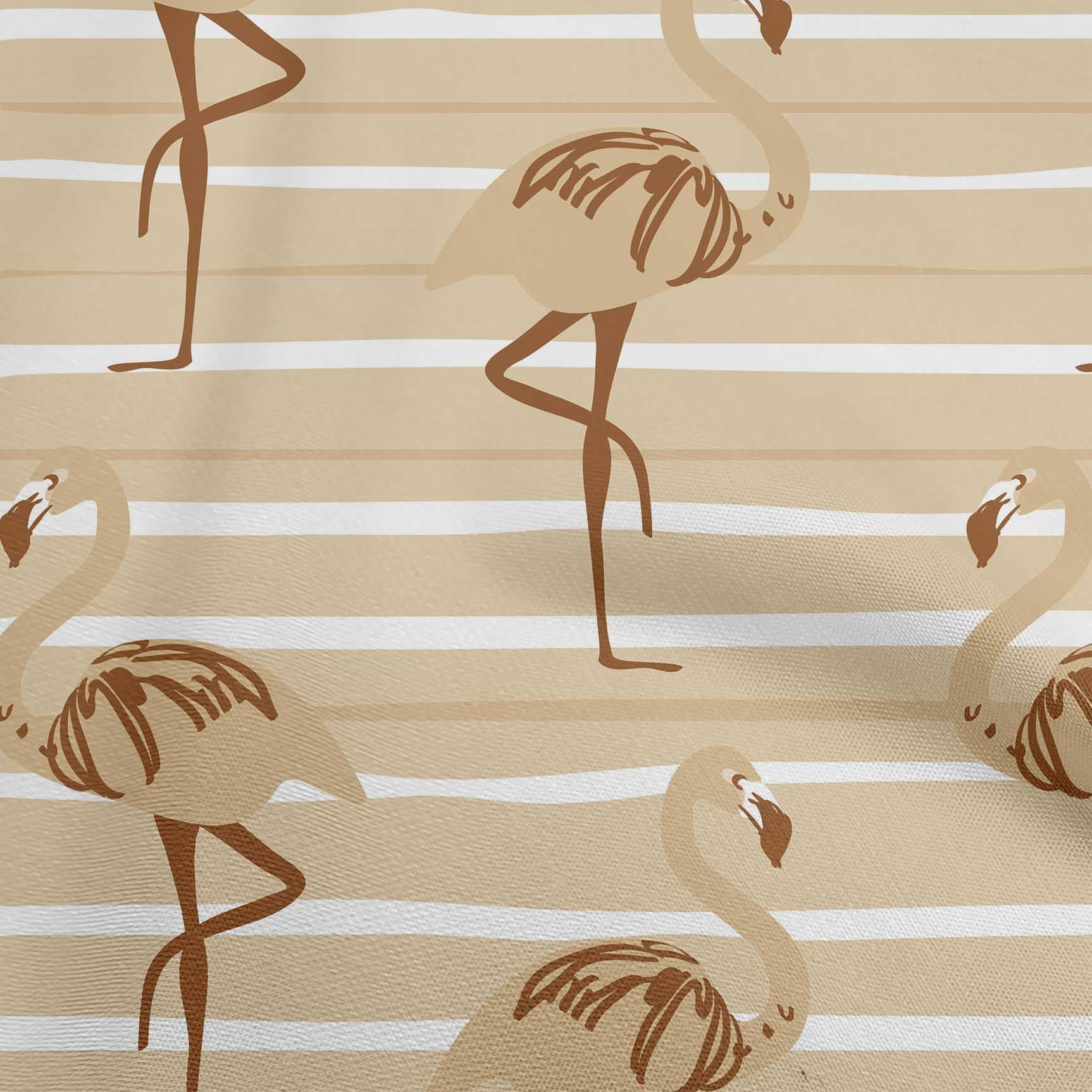 oneOone Cotton Cambric Dark Beige Fabric Tropical Flamingo With Stripes ...