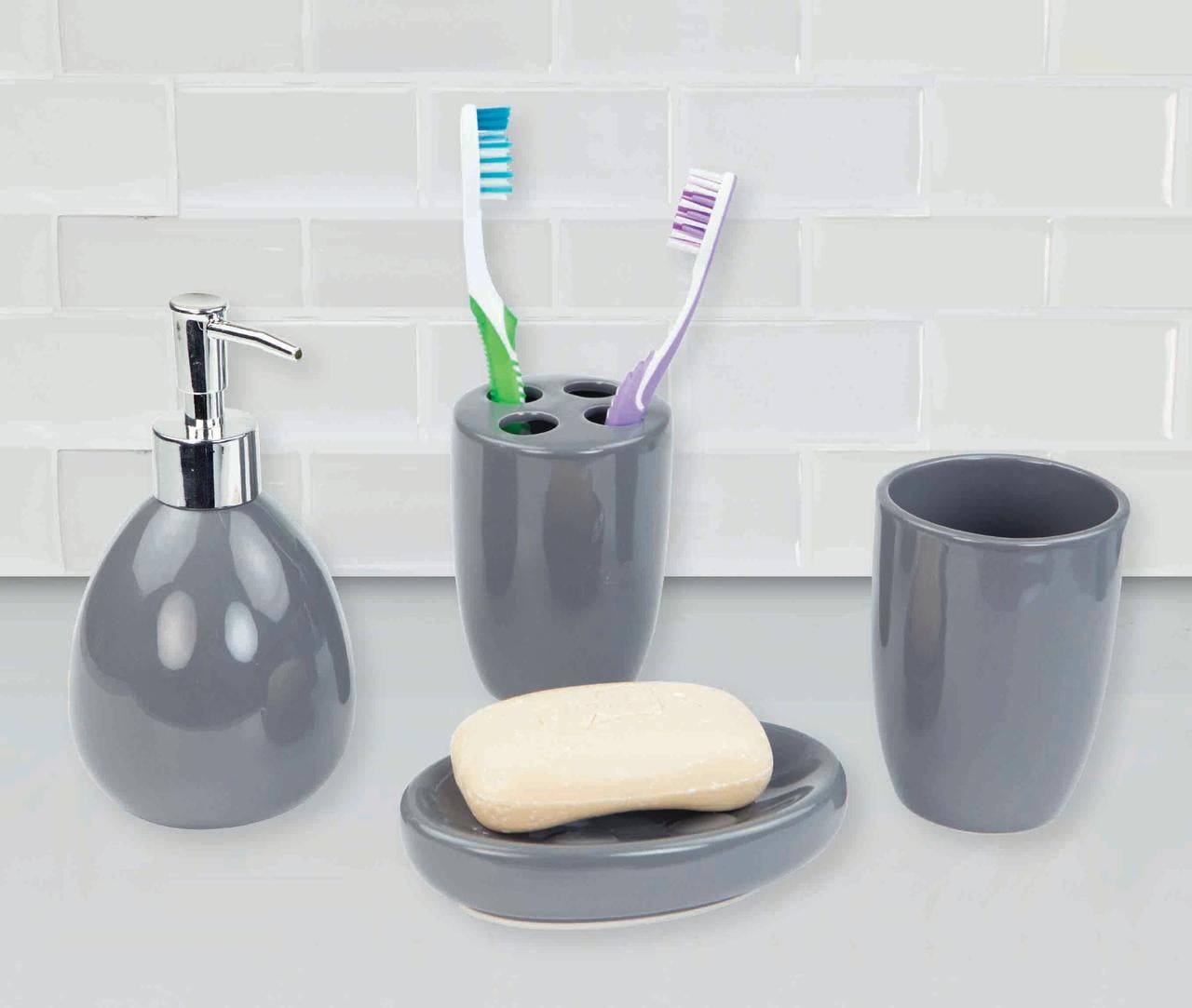 Home Basics 4 Piece Ceramic Bath Accessory Set, Grey - Walmart.com