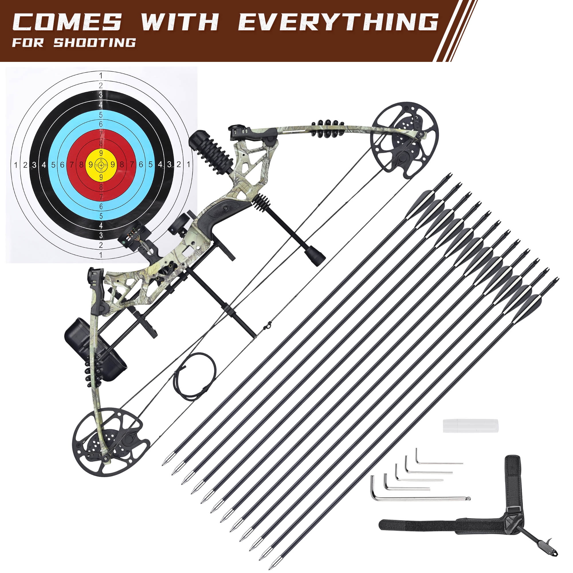 Yescom Left Hand Compound Bow Adjustable Draw Weight 70 lbs 17" - 29 ...