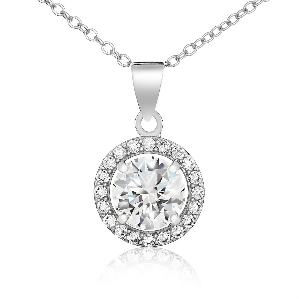 Lusoro Lusoro 925 Sterling Silver Cz Round Halo Pendant Necklace