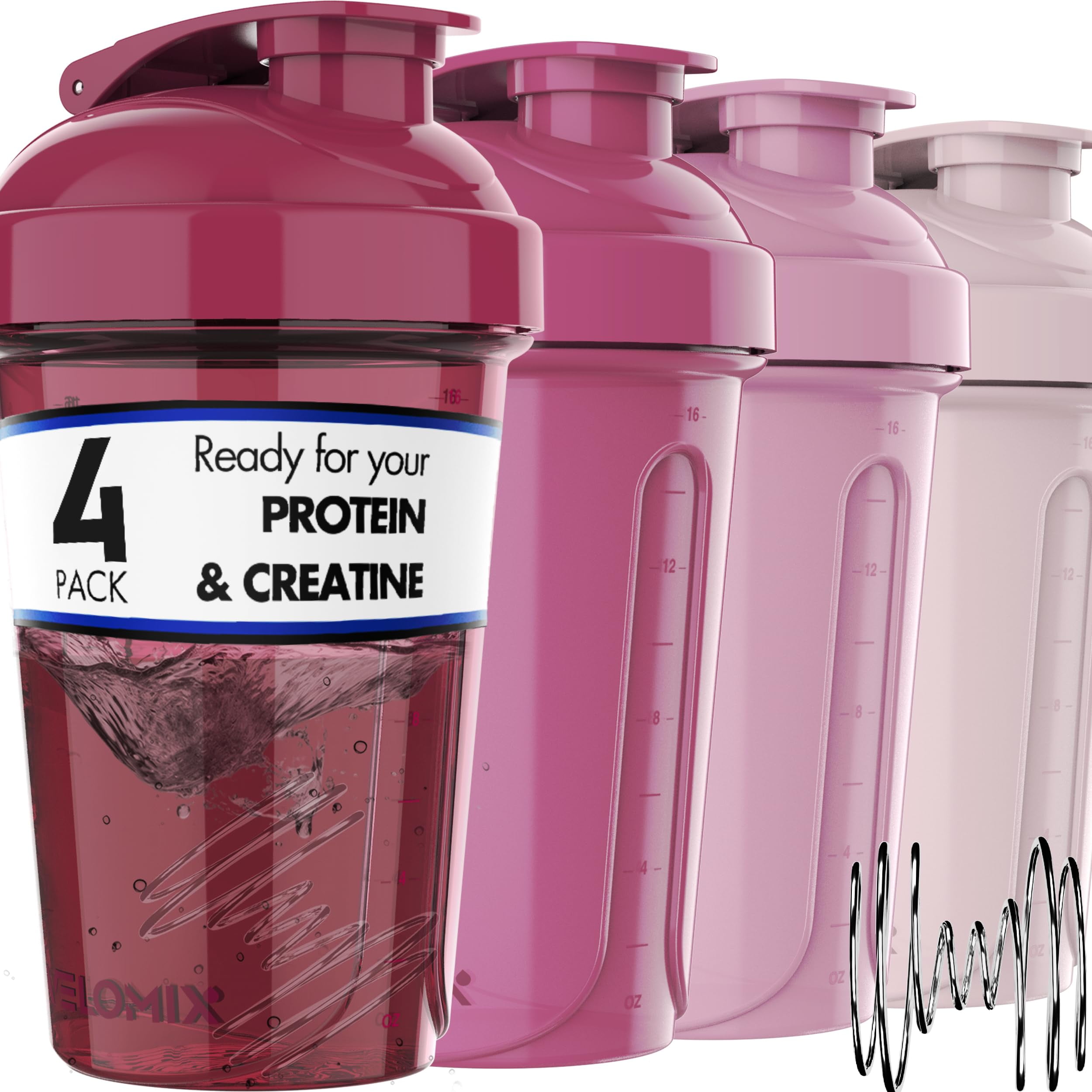 VELOMIX -4 PACK- 20 OZ Protein Shaker Bottles for Protein Mixes, Shaker ...