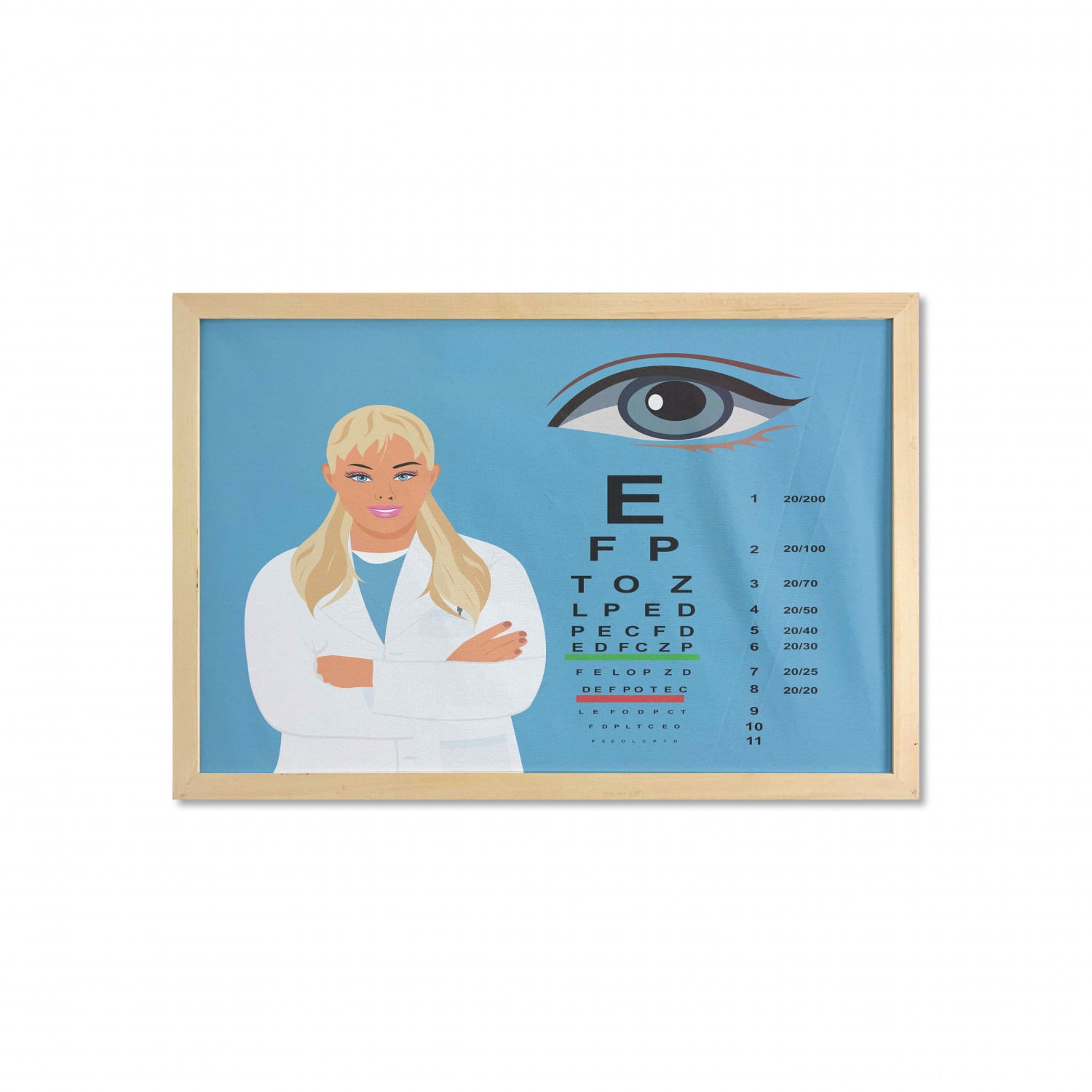 Eye Chart Wall Art with Frame, Cartoon Style Female Doctor ...
