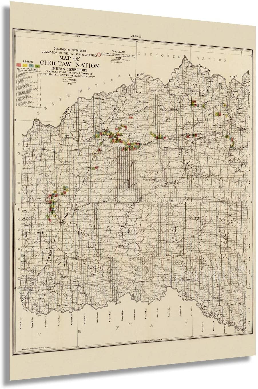 1900 Choctaw Nation Indian Territory Map - Vintage Map of Choctaw ...