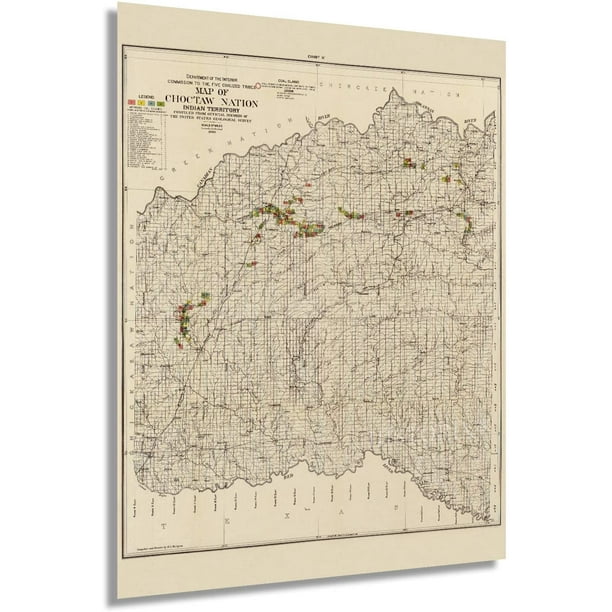 1900 Choctaw Nation Indian Territory Map - Vintage Map of Choctaw ...