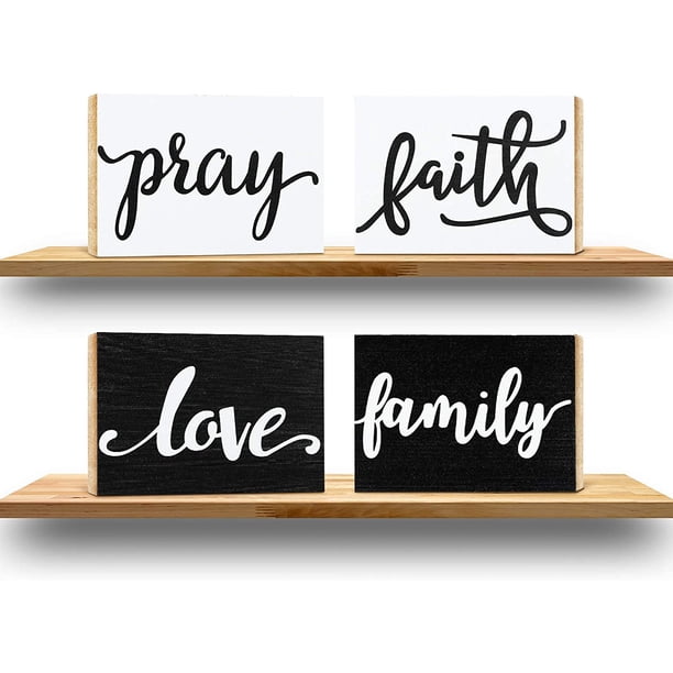 4 Pieces Love Faith Pray Family Wood Signs Inspirational Words Art ...