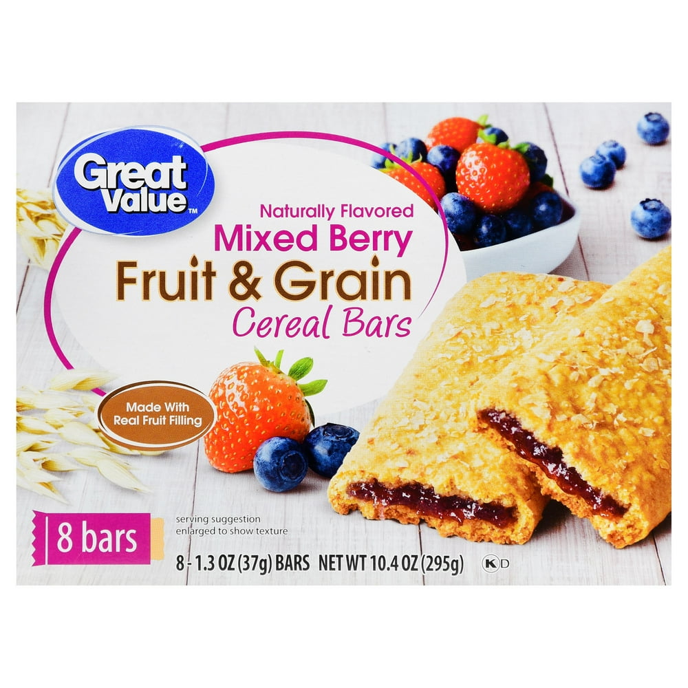 Great Value Fruit & Grain Cereal Bars Mixed Berry, 10.4 Oz, 8 Count ...