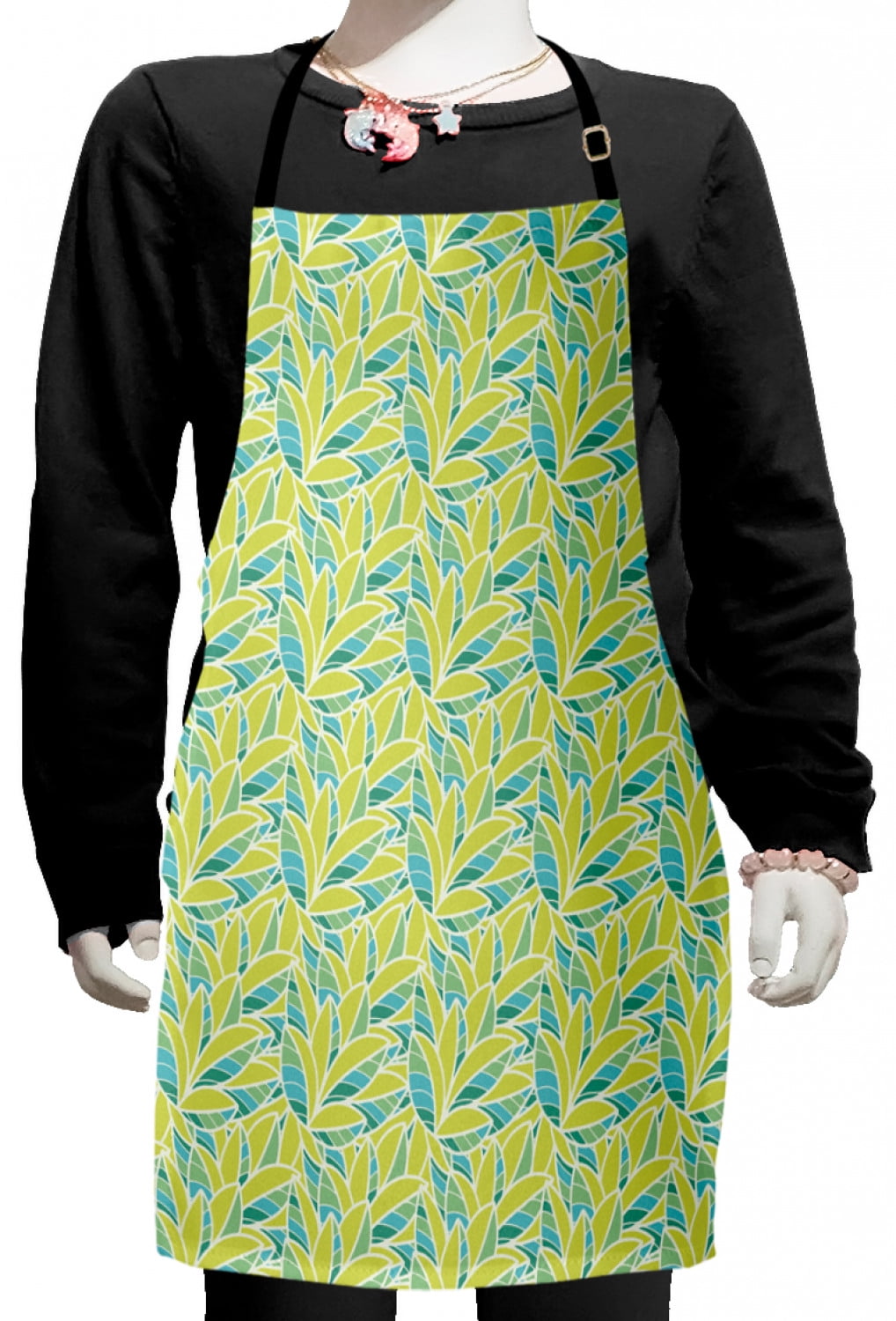 Botany Kids Apron, Rhythmic Retro Vivid Green Leaves Art Botanical ...