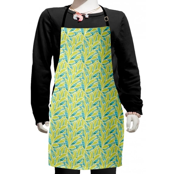 Botany Kids Apron, Rhythmic Retro Vivid Green Leaves Art Botanical ...
