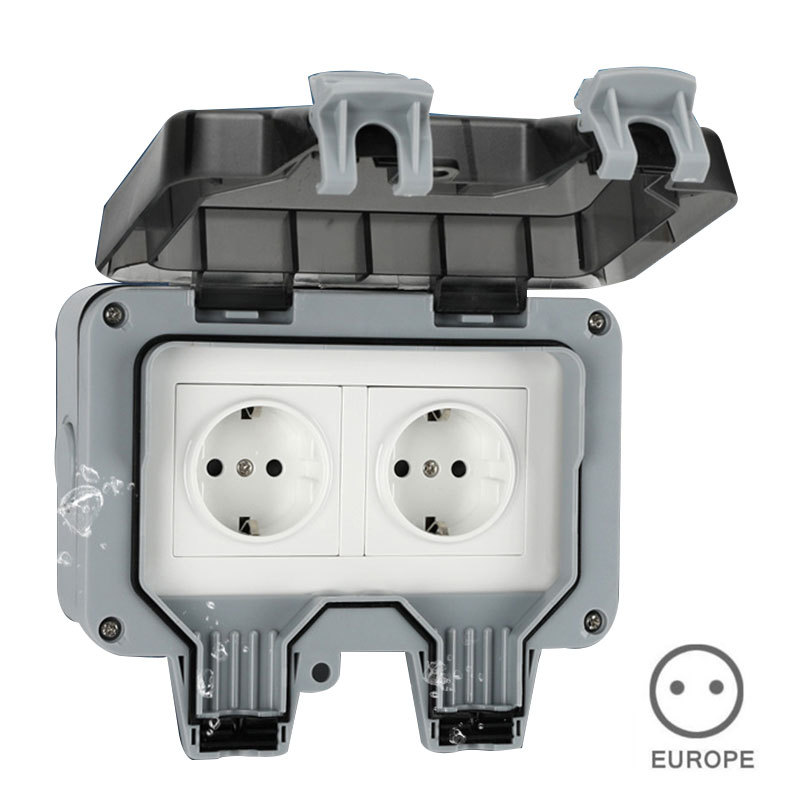 IP66 Weatherproof Waterproof Outdoor Wall Power Socket 16A Double ...