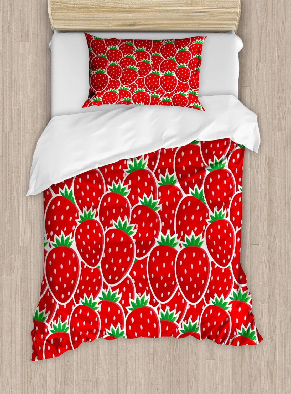 Fruits Duvet Cover Set Twin Size, Strawberry Themed Botany Seeds Yummy ...