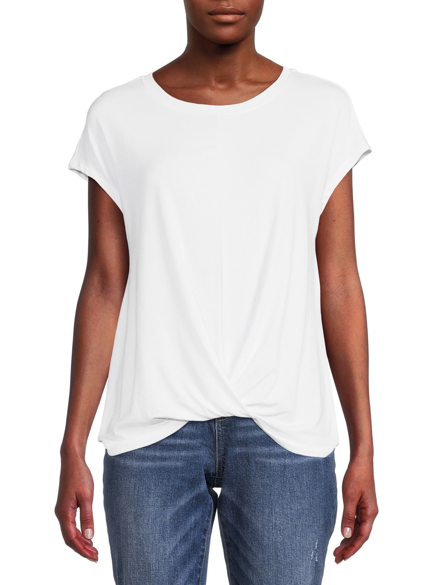 Time And Tru Women's Twist Front Top with Short Sleeves - Walmart.com
