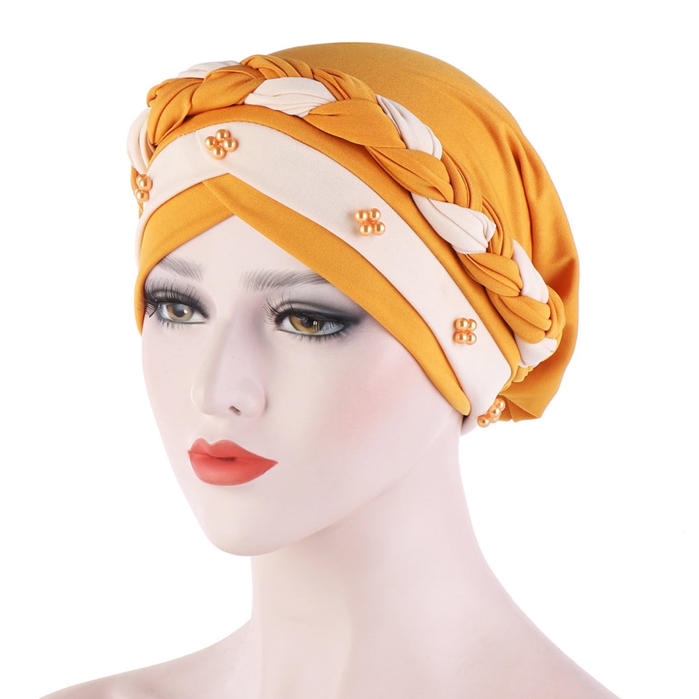 Anvazise Women Milk Silk Twisted Braid Hat Cap Beading Hair Loss Head ...