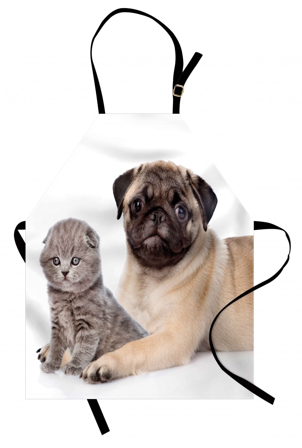 Pug Apron Cute Young Pets Kitten and Puppy Pug Scottish Fold Animal Fun ...