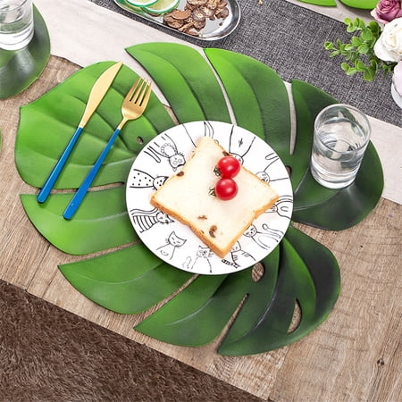 -Slip Tropical Green Palm Leaves Shape Placemat Table Mat 1Pcs ...