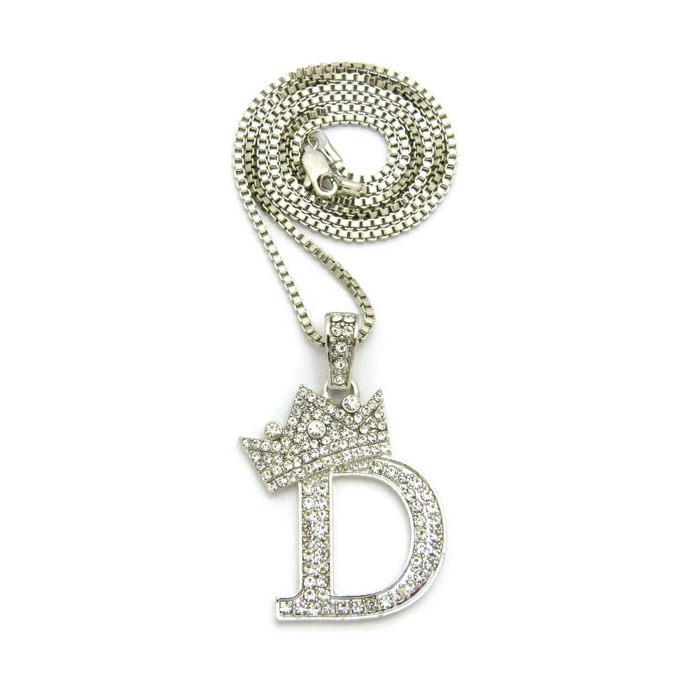 NYFASHION101 - Stone Stud Allover Tilted Crown Initial D Pendant w/ 2mm ...