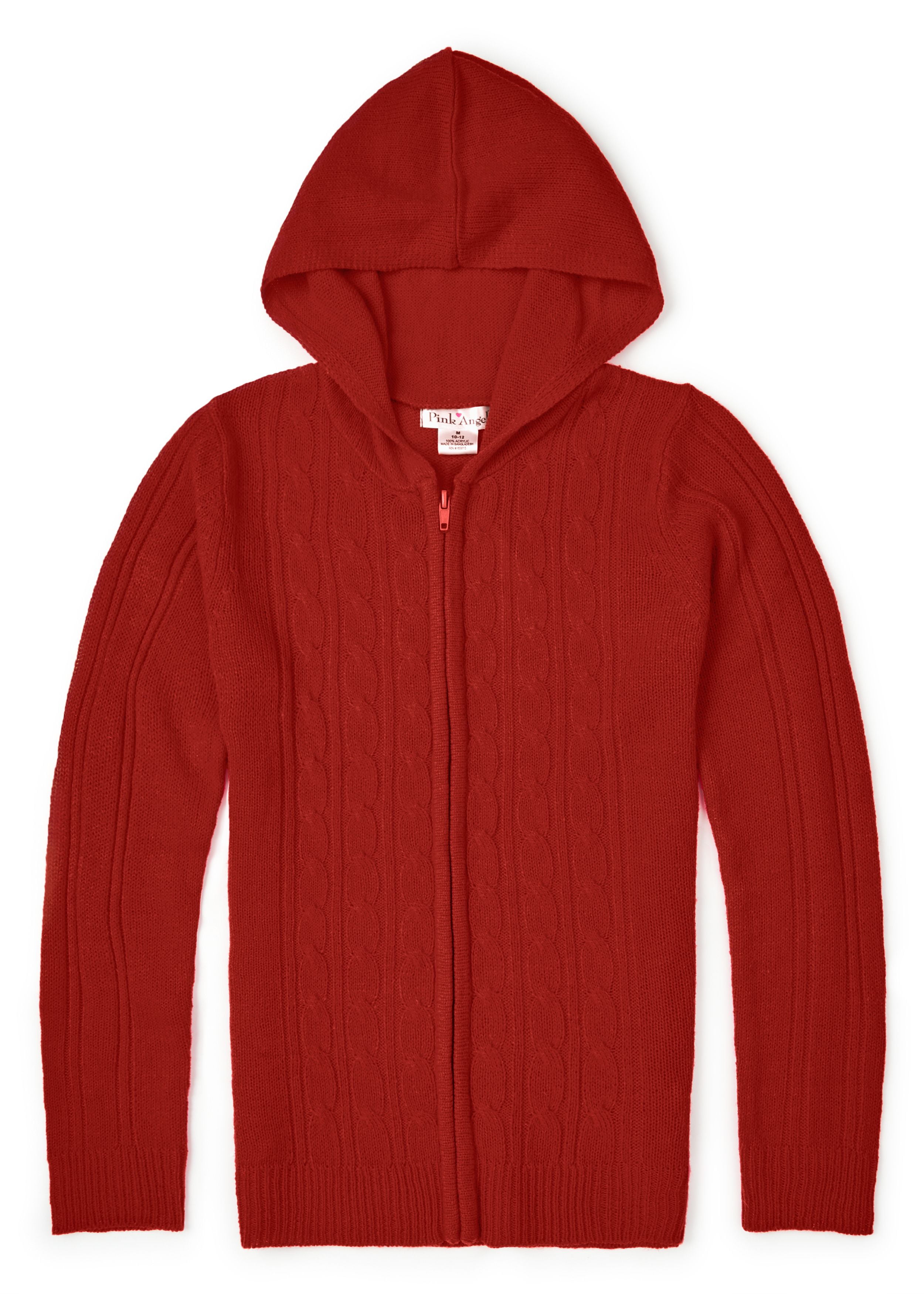 Pink Angel Girls Cable Knit Zip-Up Hooded Cardigan, Sizes 4-16, Kids ...