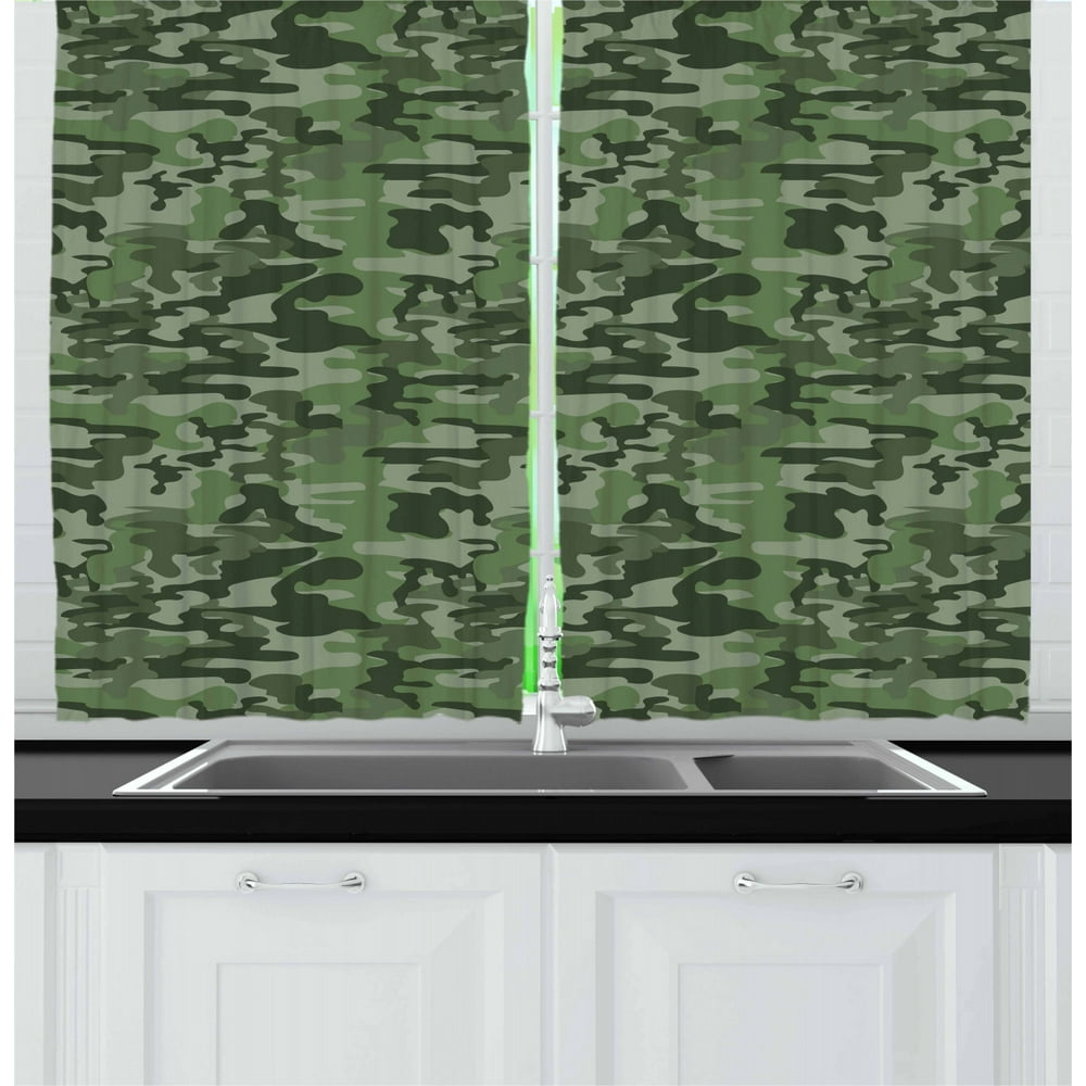 Forest Green Curtains 2 Panels Set Abstract Airforce Military Pattern