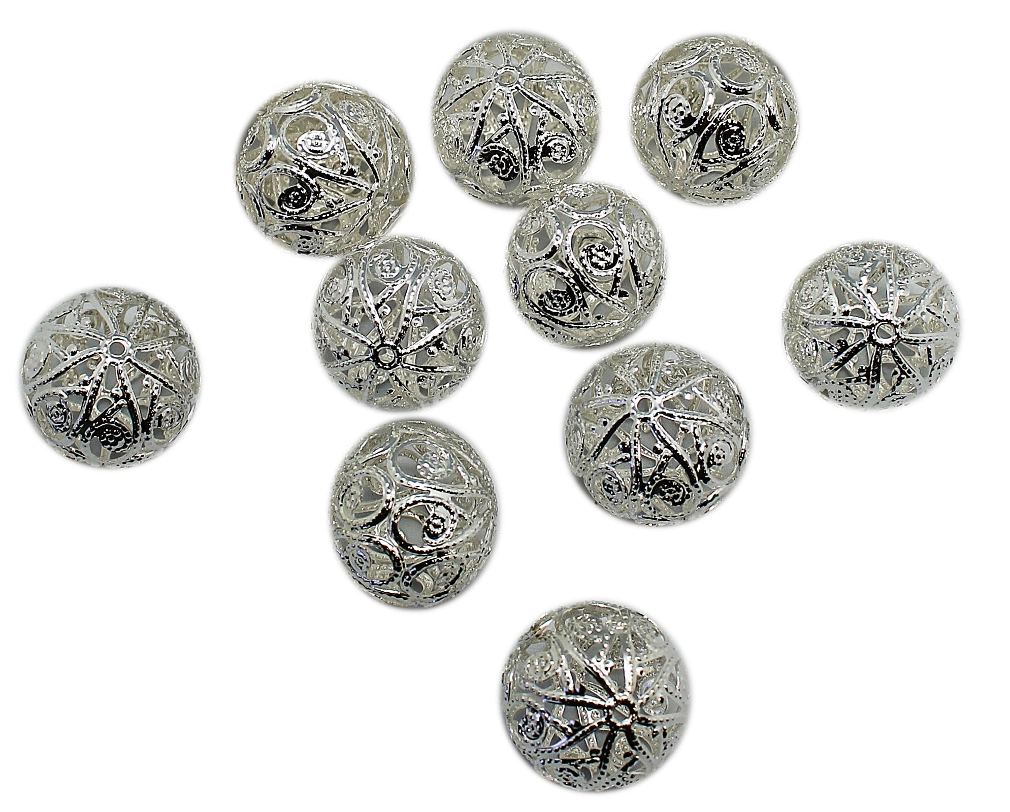 20mm Hollow Silver Metal Filigree Ball Bead (50 Piece) - Walmart.com