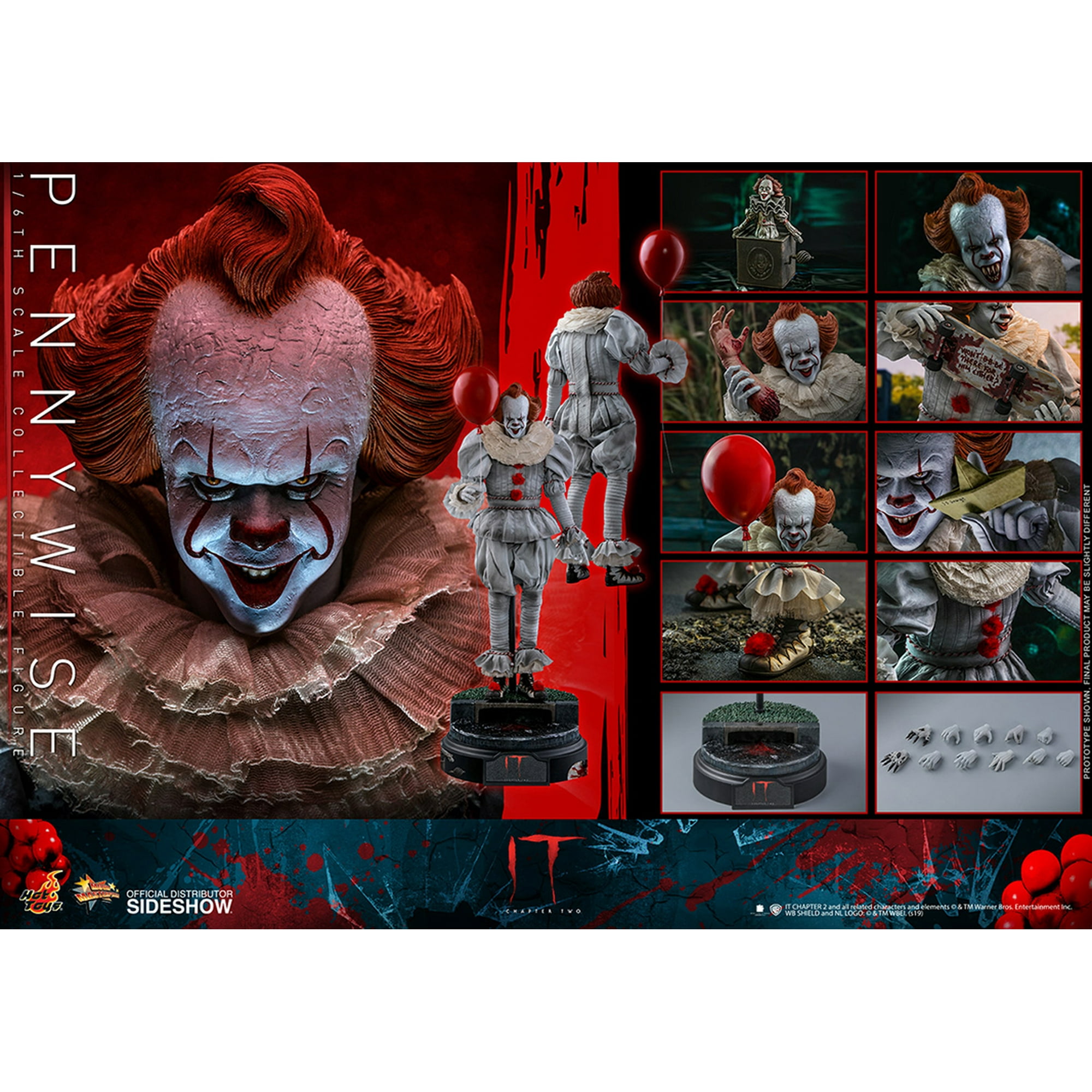 Horror It 12 Inch Action Figure 1/6 Scale Series - Pennywise Hot Toys 904949 12 Inch