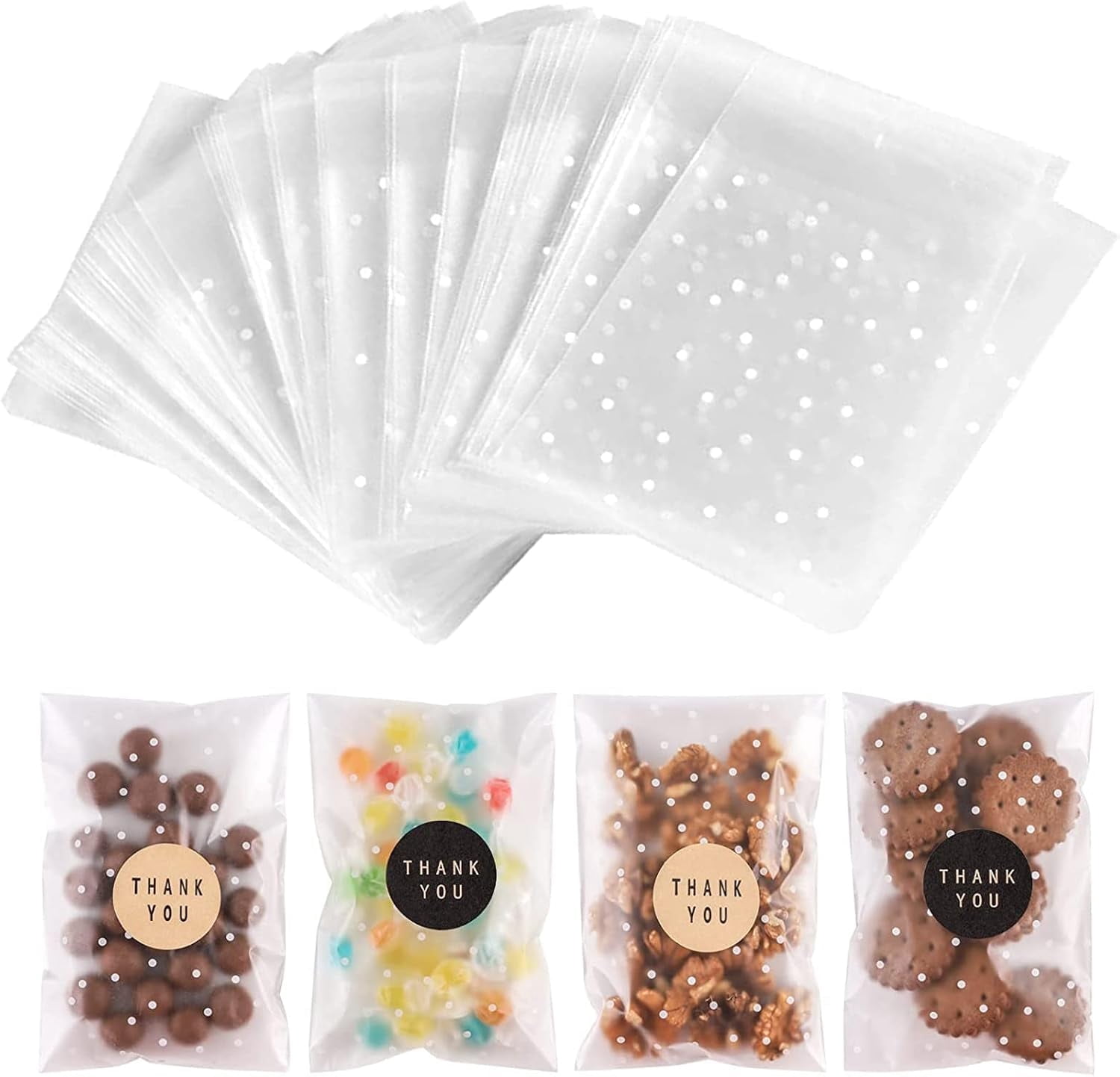 100PACK Self Adhesive Cookie Bags Cellophane Treat Bags Thank You Candy ...
