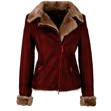 Giolshon Women Faux Motorcycle Moto Biker Coat Short Slim Leather ...