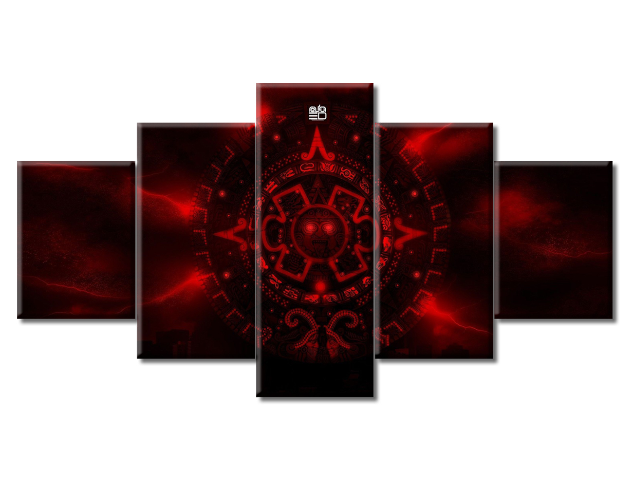 TISHIRON 5PCS Framed Canvas Wall Art Set,60"x32" Blood Red Aztec ...