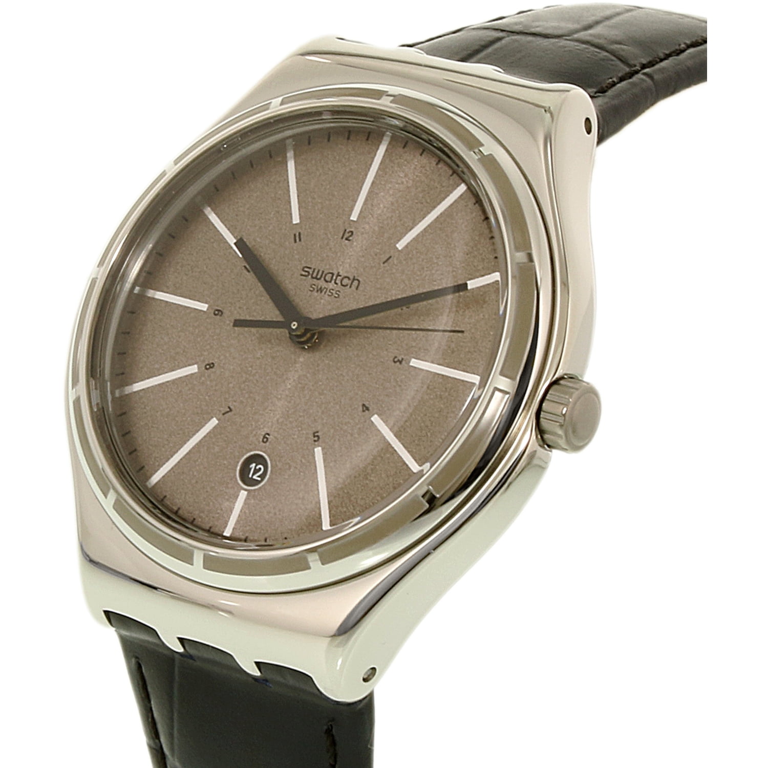 Swatch Men's Big YWS415 Black Leather Swiss Quartz Fashion Watch ...