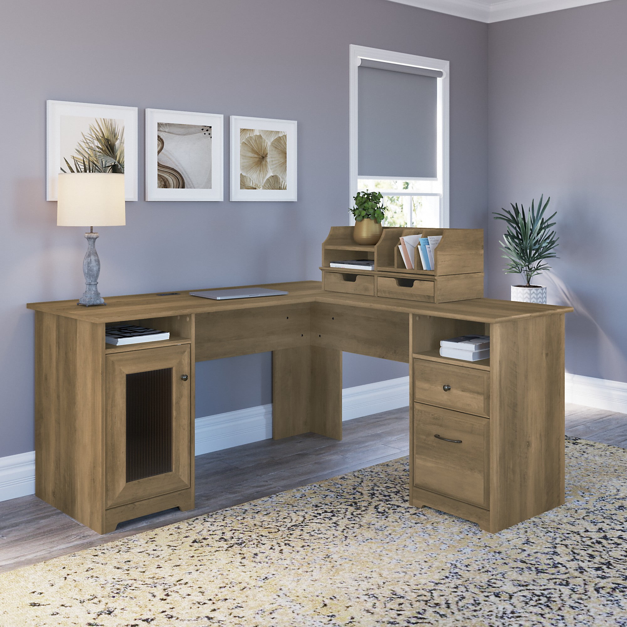 Bush Furniture Cabot 60W L Shaped Computer Desk with Desktop Organizers ...