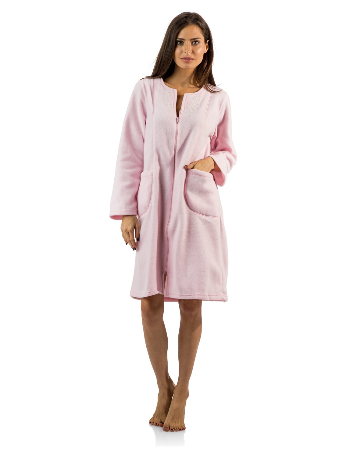 Casual Nights Women's Long Sleeve Zip Up Front Short Fleece Robe ...
