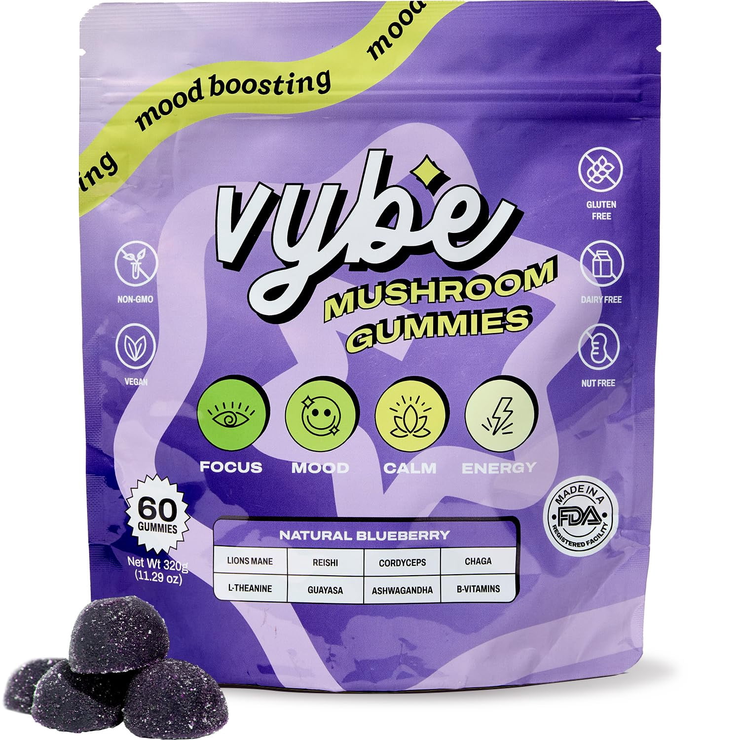 Suplemento Vybe Mushroom Gummies Focus Energy, 60 unidades | Walmart en ...