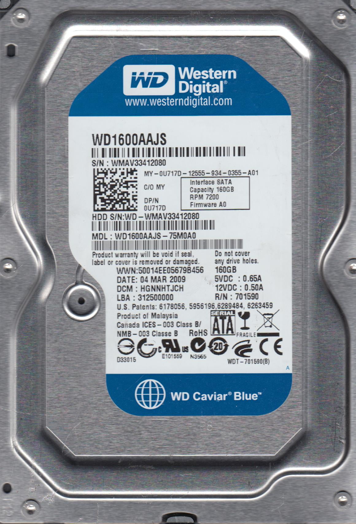 WD1600AAJS-75M0A0, DCM HGNNHTJCH, Western Digital 160GB SATA 3.5 Hard ...