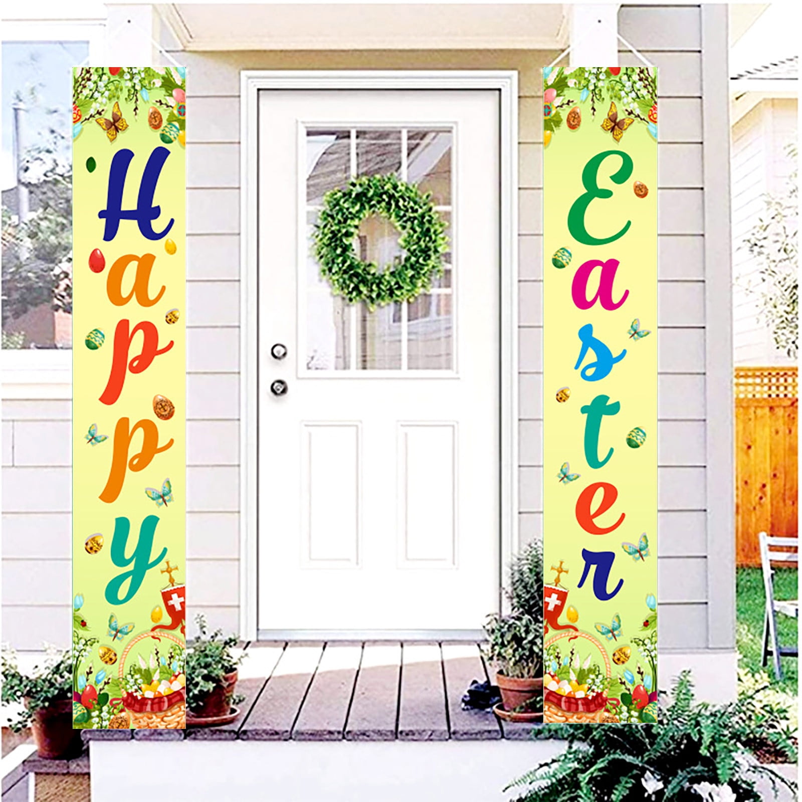 HIMIWAY Easter Decorations Banner Porch Sign Welcome Hanging Front Door ...