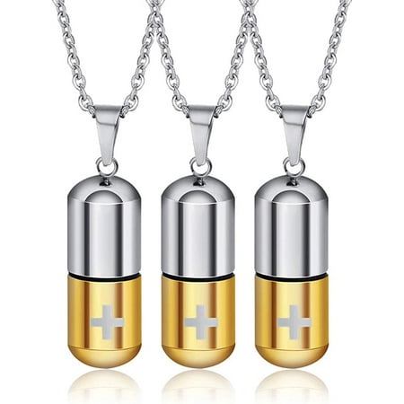 Pill Shaped Container Vial Pendant Necklace Stainless Steel Medicine ...
