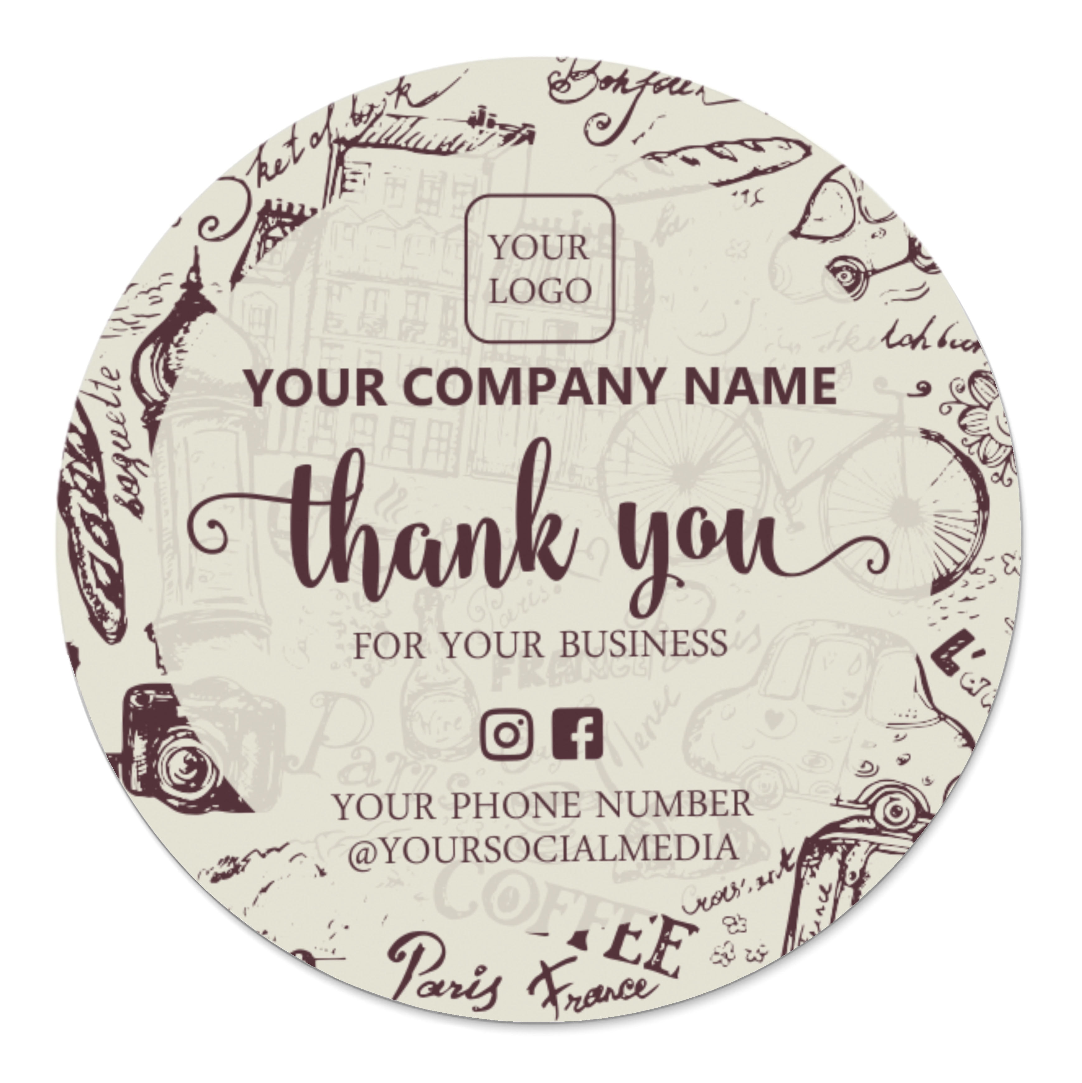 Printtoo Label Stickers for Small Business -100 RoundCustom Vinyl ...