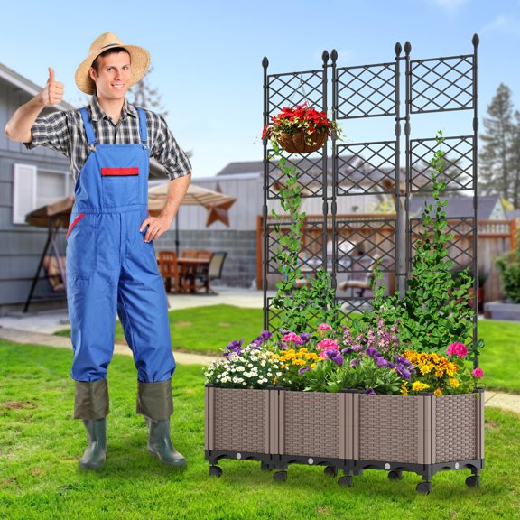 Topeakmart Large Raised Garden Bed Planter Box with Shelf and Movable ...