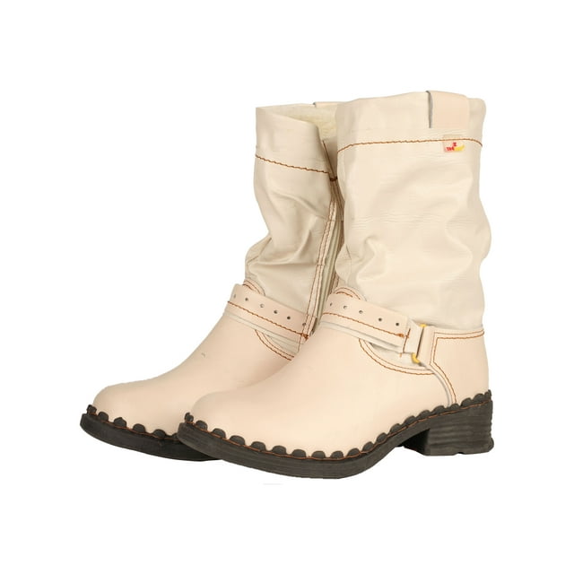 TMA EYES Buckle-Accent Leather Faux Fur Women Boots - Walmart.com