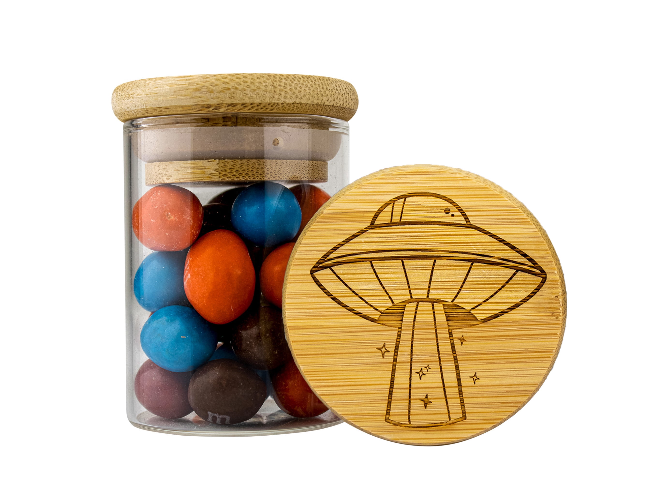 UFO - 2oz Glass Food Storage Jar and Decorative Airtight Bamboo Lid ...