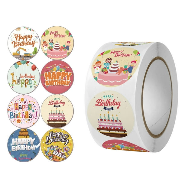 500 Pcs Round Happy Birthday Stickers Roll Self Adhesive Birthday Party ...